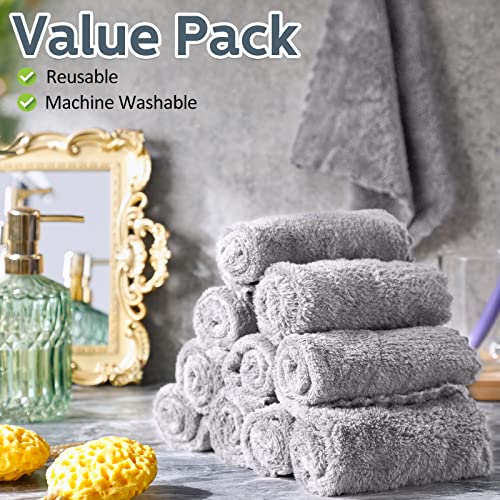 Newwiee 100 Pcs Microfiber Towels Absorbent Washcloths Bulk 12 x 12 Inch Soft Quick Drying Face Towels Bath Cloths Coral Velvet Bathroom Wash Clothes for Bath Spa Facial Fingertip Towel (Grey)