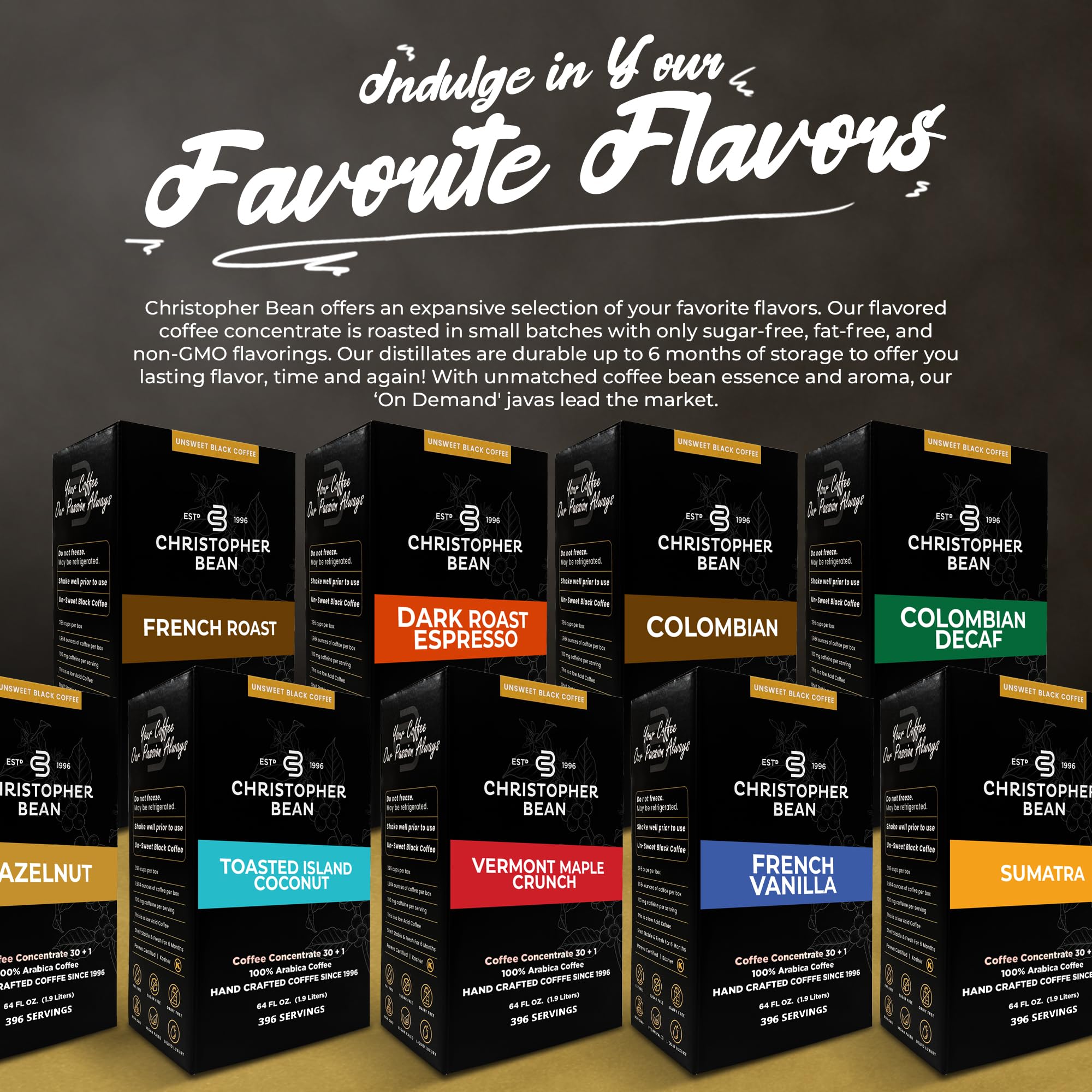 Christopher Bean Coffee - 396 servings, 30 to 1 Blend Bag in Box Liquid Instant Coffee or Cold Brew Coffee Concentrate - Hot or Iced Coffee - French Vanilla