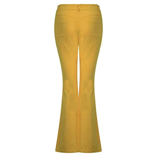 Lazapa Casual Pants for Women, Fall Winter Stretch Slim Tassel Corduroy Flare Jeans Button Zipper High Waist Bell Bottom Yellow