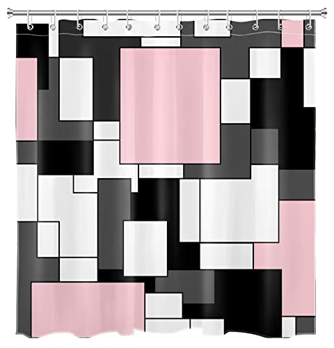 Modern Pink Shower Curtain for Bathroom, Grey Black and White Abstract Mid Century Minimalist Geometric Shower Curtains 72X72 inch Polyester Fabric Bathroom Decoration Bath Curtains Hooks Included