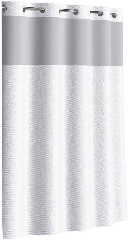 Hookless Dobby Textured Fabric Shower Curtain Set with PEVA Snap-in Liner and Window, No Hooks Required, 71 x 74, White