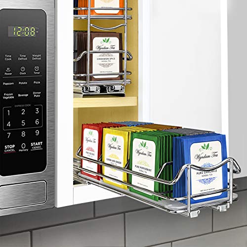 Lynk ProfessionalĀ® Slide Out Tea Bag Holder Organizer - Upper Kitchen Cabinet Pull Out Rack, Organize Up To 70 Tea Bags, Chrome