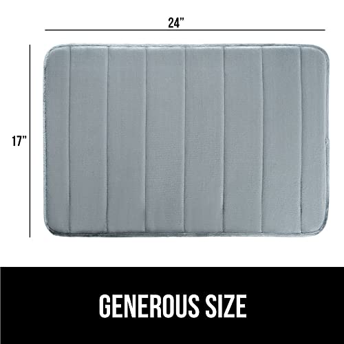 Gorilla Grip Thick Striped Memory Foam Bath Rugs, Soft Absorbent Velvet Bathroom Mats, Dots on Underside, Machine Washable Bathmat, Carpet Rug Room Décor for Shower Floor, 24x17 Mat, Gray
