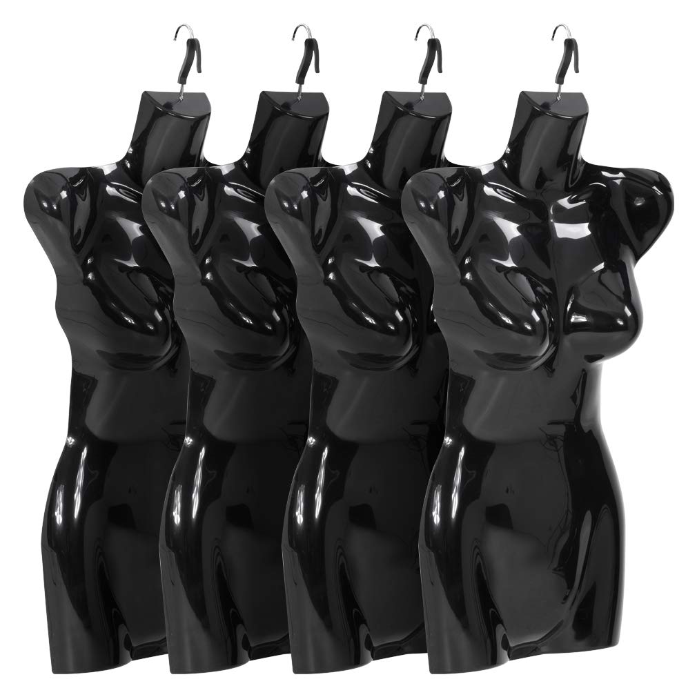 4PCS Female Male Mannequin Torso Dress Form Sewing Manikin 27 Inch 30 Inch Height Dress Model Mannequin Display Head Dress Mannequin Clothing Form Metal Hook (27inch, Black)