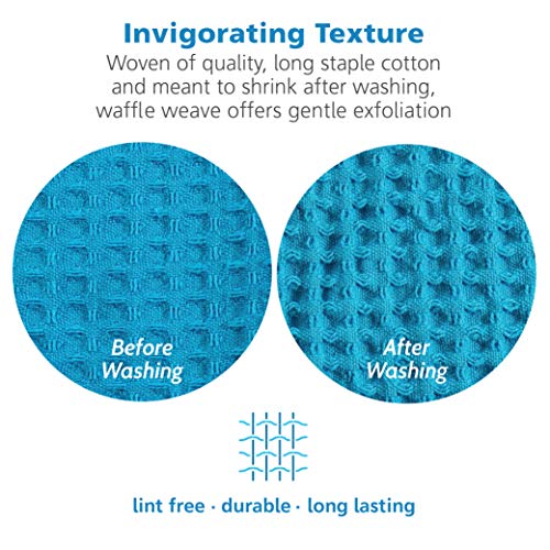 GILDEN TREE Waffle Towel Quick Dry Thin Exfoliating, 4 Pack Washcloths for Face Body, Classic Style (Aqua)
