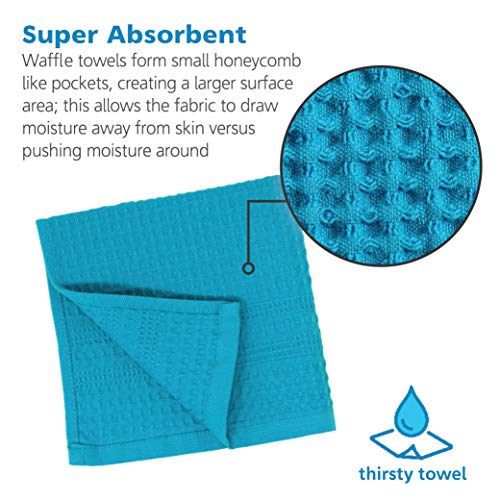 GILDEN TREE Waffle Towel Quick Dry Thin Exfoliating, 4 Pack Washcloths for Face Body, Classic Style (Aqua)