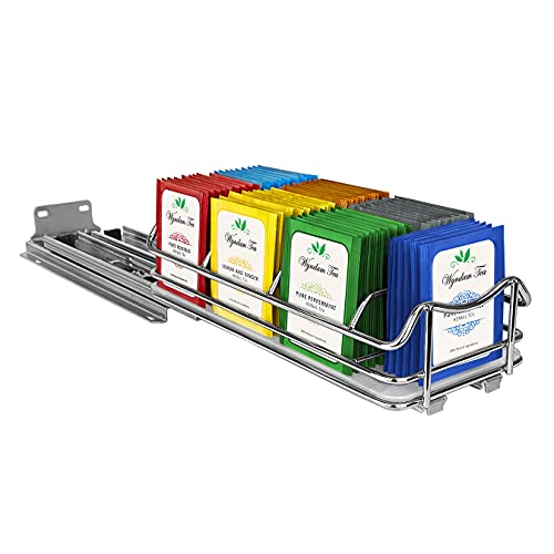 Lynk ProfessionalĀ® Slide Out Tea Bag Holder Organizer - Upper Kitchen Cabinet Pull Out Rack, Organize Up To 70 Tea Bags, Chrome