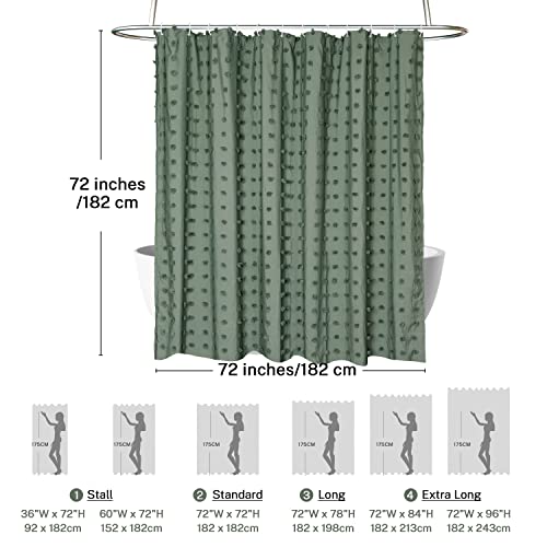 Siiluminisoy Green Boho Shower Curtain Woven Fabric Cute Shower Curtain, 72 x 72 Tufted Pleat Floral Textured Modern Farmhouse Minimalist Shower Curtain Set with Hooks for Bathroom