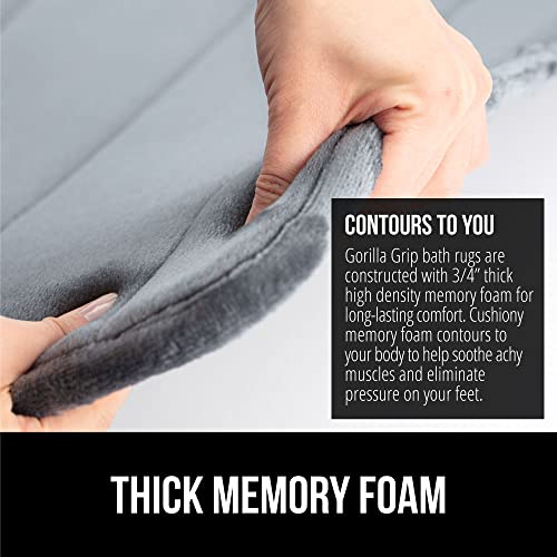 Gorilla Grip Thick Striped Memory Foam Bath Rugs, Soft Absorbent Velvet Bathroom Mats, Dots on Underside, Machine Washable Bathmat, Carpet Rug Room Décor for Shower Floor, 24x17 Mat, Gray