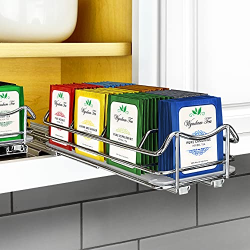 Lynk Professional® Slide Out Tea Bag Holder Organizer - Upper Kitchen Cabinet Pull Out Rack, Organize Up To 70 Tea Bags, Chrome
