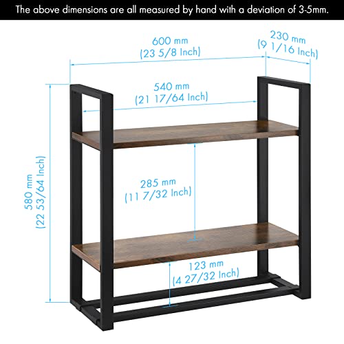 KES Bathroom Shelf with Bar Wall Mounted, 2-Tier Industrial Wooded Rustic Wall Shelf Over Toilet Rack with Double Adjustable Bar Floating Shelves 23.6-inch Metal Black, BTR500S60-BK