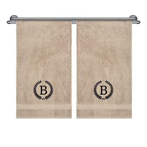 Monogrammed Hand Towels for Bathroom, Decorative Embroidered, Personalized Gift Sets, Soft & Absorbent, 100% Turkish Cotton Customized 2 Piece Hand Towel Set for Face, Dorm, Gym & Spa, Beige