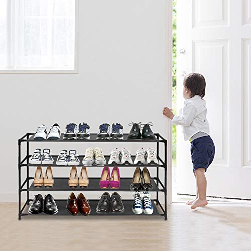 Karl home 4-Tier Shoe Rack, Stackable Shoe Shelf Storage Organizer, Non-Woven Fabric Free Standing Shoe Closet for Entryway Bedroom Doorway Hallway Black