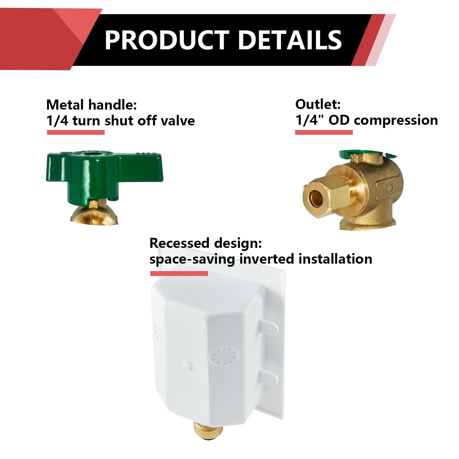 EFIELD Pex Pre-assembled Ice Maker Outlet Box, 1/2-Inch Pex F1807 Crimp with Installed 1/4-Turn Ball Valve, White