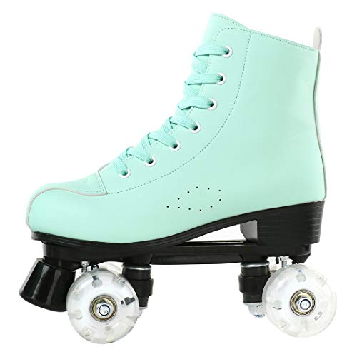 Roller Skate Shoes for Women Men,PU Leather High-top Double-Row 4 Wheel Roller Skates for Beginner, Unisex Indoor Outdoor Roller Skates with Shoes Bag (Flash wheel,43)