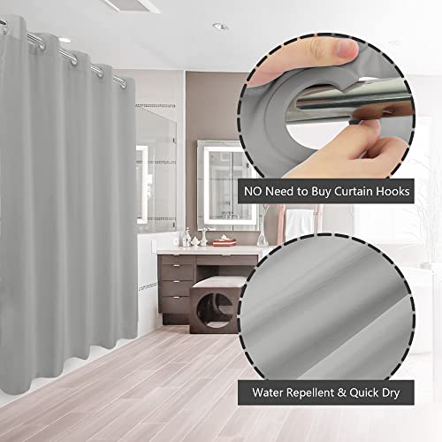 Extra Long No Hook Grey Shower Curtain or Liner Soft Microfiber - 84" Length Fabric Shower Curtain Liner Set, Machine Washable & Water Repellent, Gray, 71x86