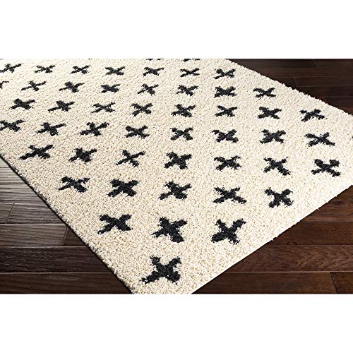 Livabliss Moroccan Soft Mora Shag Area Rug,6'7" x 9',Cream/Charcoal