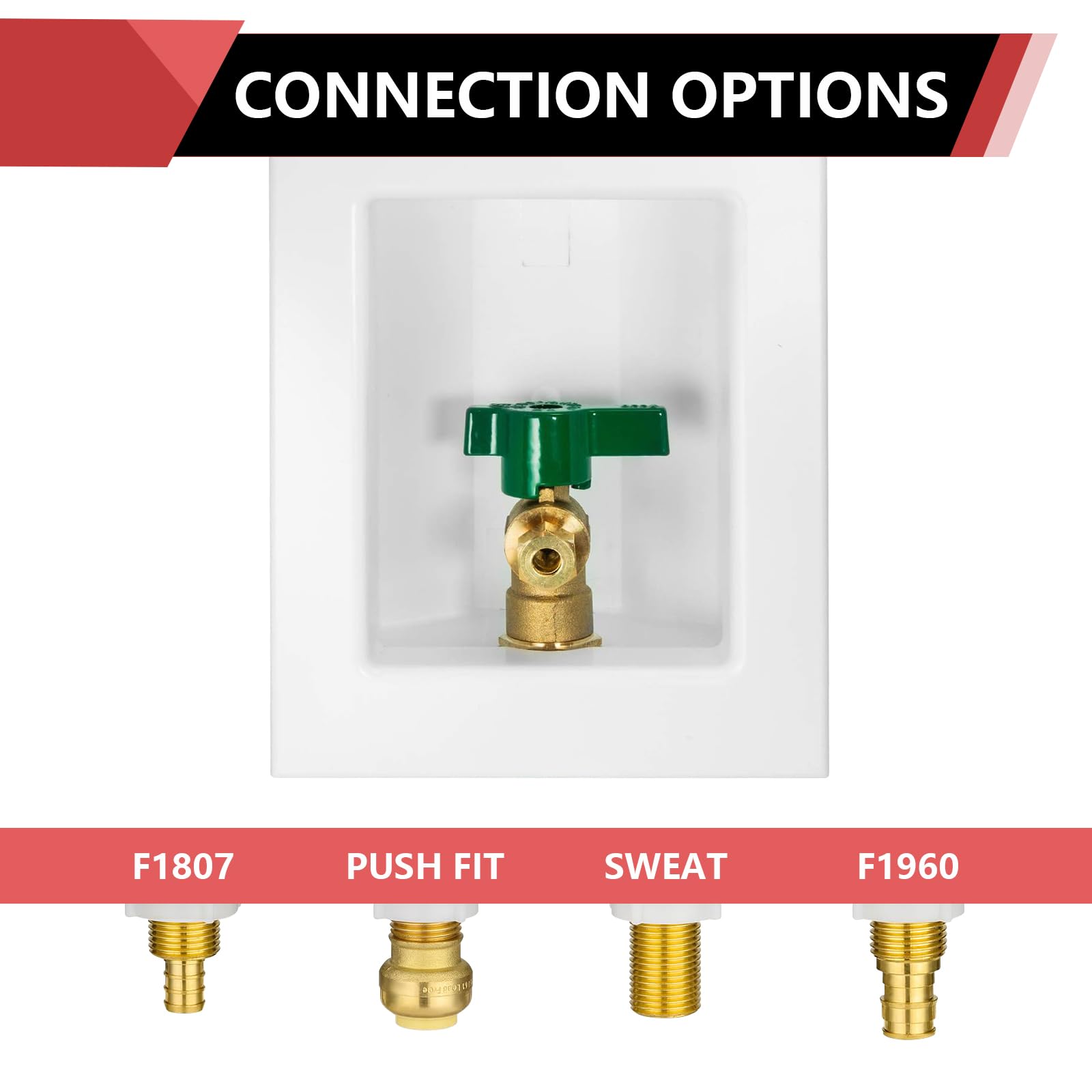 EFIELD Pex Pre-assembled Ice Maker Outlet Box, 1/2-Inch Pex F1807 Crimp with Installed 1/4-Turn Ball Valve, White