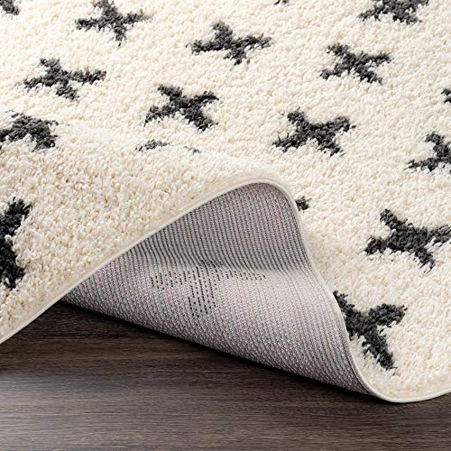 Livabliss Moroccan Soft Mora Shag Area Rug,6'7" x 9',Cream/Charcoal
