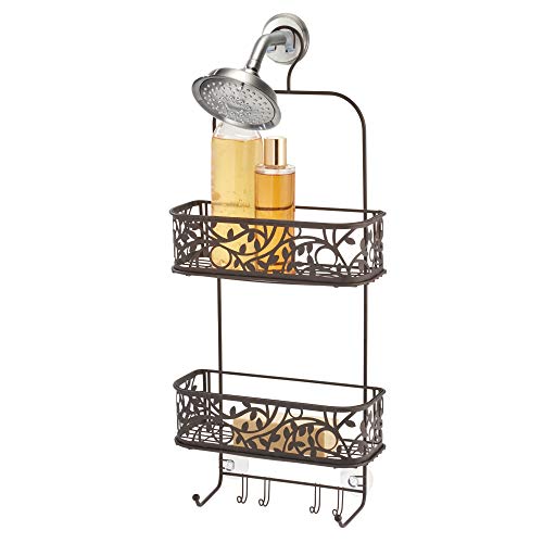 iDesign Vine Metal Wire Hanging Shower Caddy, Extra Wide Space for Shampoo, Conditioner, and Soap with Hooks for Razors, Towels, and More, 10.5" x 4.5" x 25"
