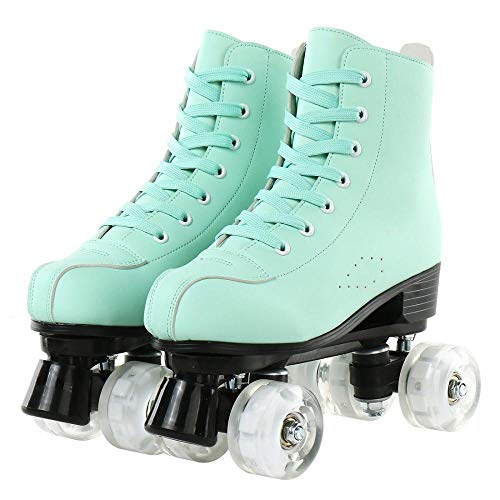 Roller Skate Shoes for Women Men,PU Leather High-top Double-Row 4 Wheel Roller Skates for Beginner, Unisex Indoor Outdoor Roller Skates with Shoes Bag (Flash wheel,43)