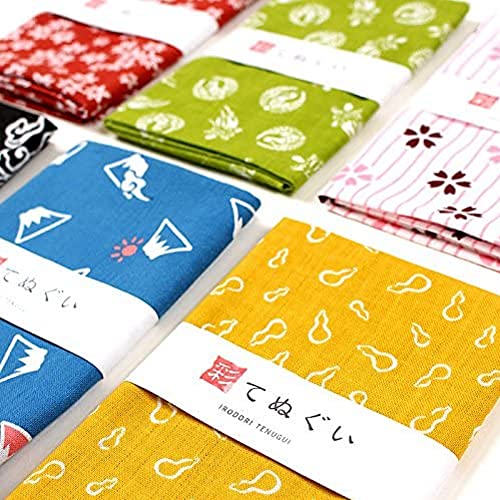 KOMESICHI irodori Japanese Traditional Towel Tenugui Citron 12.99 x 34.64 in with Tenugui Iroha (English Manual)