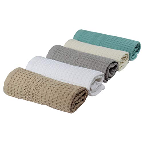 GILDEN TREE Waffle Towel Quick Dry Thin Exfoliating, 4 Pack Washcloths for Face Body, Classic Style (Pewter)