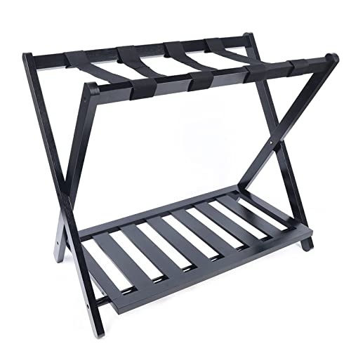 Futchoy Luggage Rack for Guest Room Hotel Bedroom Household High-Grade Bamboo Wood Folding Storage Rack Simple Double Layer Shelf