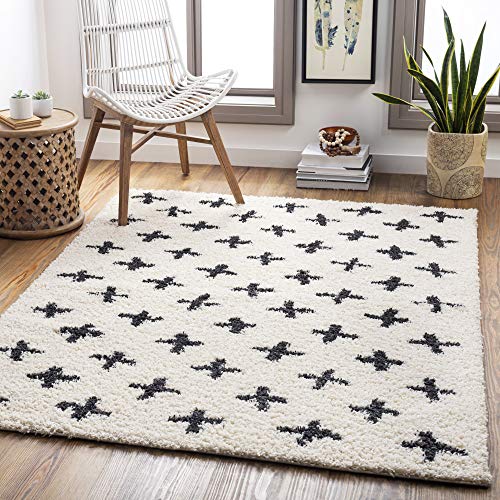 Livabliss Moroccan Soft Mora Shag Area Rug,6'7" x 9',Cream/Charcoal