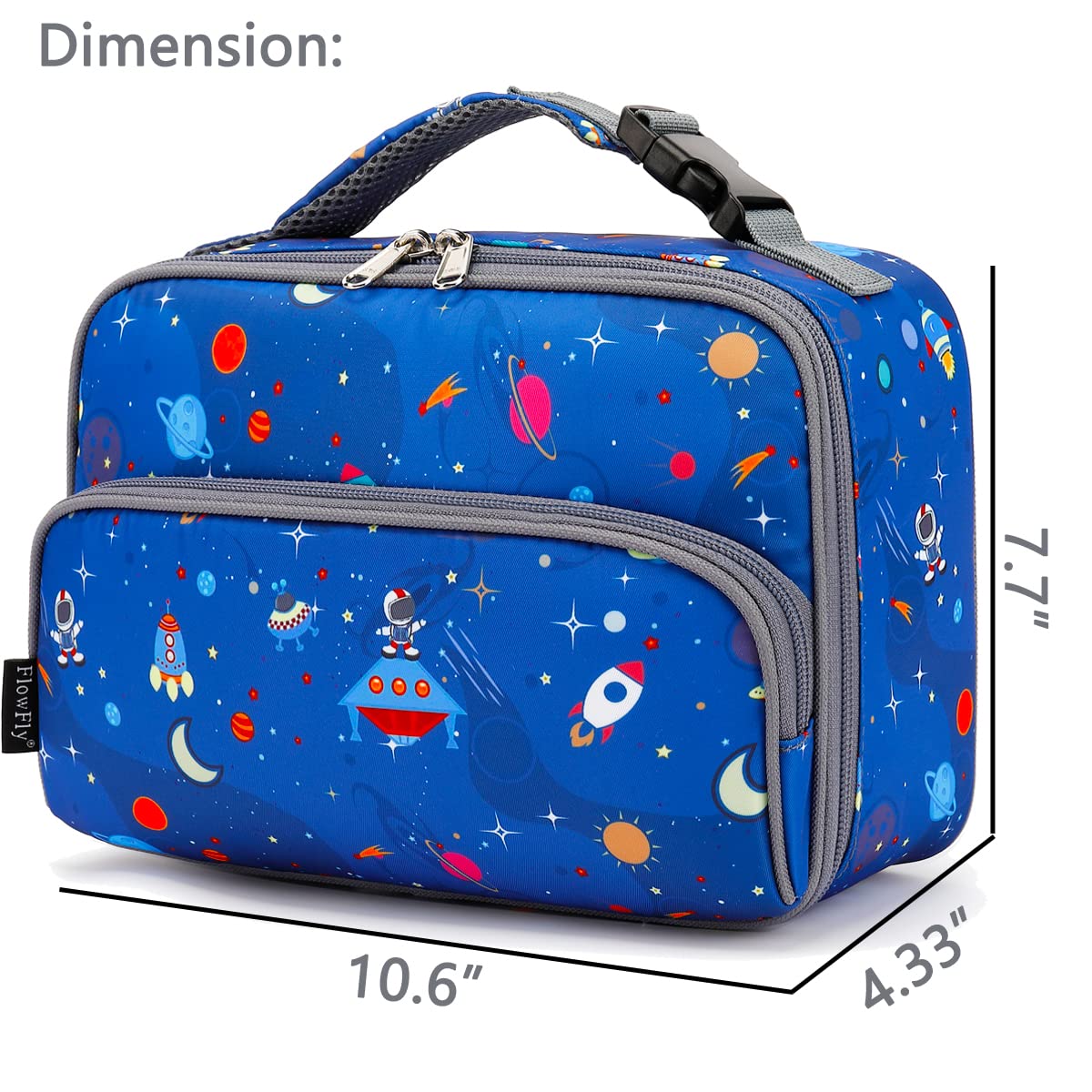 FlowFly Kids Lunch box Insulated Soft Bag Mini Cooler Back to School Thermal Meal Tote Kit for Girls, Boys, Astro&Rocket
