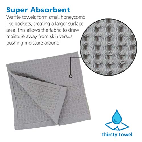 GILDEN TREE Waffle Towel Quick Dry Thin Exfoliating, 4 Pack Washcloths for Face Body, Classic Style (Pewter)
