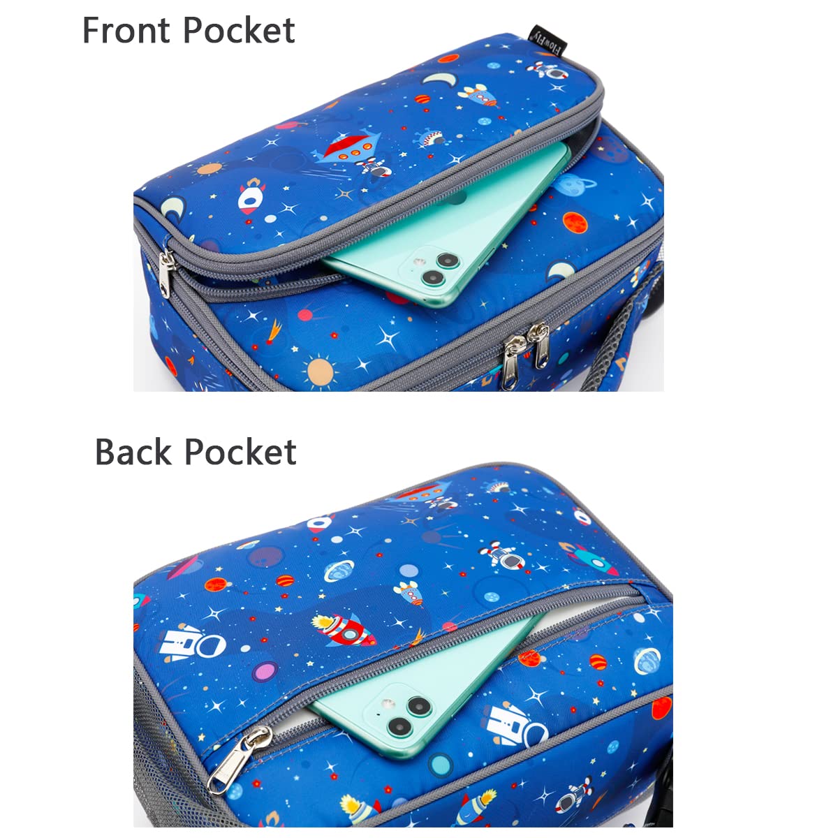 FlowFly Kids Lunch box Insulated Soft Bag Mini Cooler Back to School Thermal Meal Tote Kit for Girls, Boys, Astro&Rocket