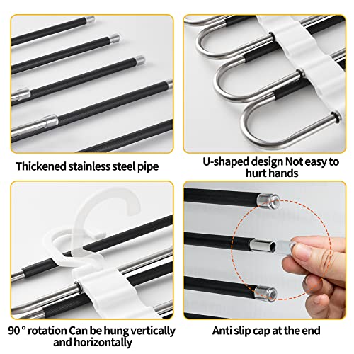 Pants Hangers Space Saving-2 Pack Stainless Steel Multifunctional Uses Rack Organizer-5 Tier No Slip Collapsible Pant Rack for Pants,Jeans,Scarf,Trouser,Towel,Clothes