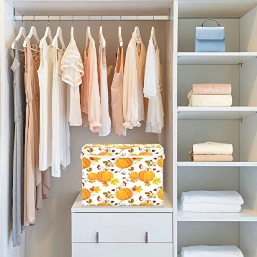 Storage Bins with Lids Foldable Storage Baskets Storage Cubes Collapsible Closet Organizer Containers with Cover Pumpkins and Yellow Maple Leaves for Home Office Organizer Closet, Shelves, Toy, Nurser