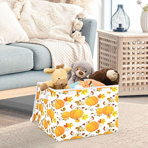 Storage Bins with Lids Foldable Storage Baskets Storage Cubes Collapsible Closet Organizer Containers with Cover Pumpkins and Yellow Maple Leaves for Home Office Organizer Closet, Shelves, Toy, Nurser