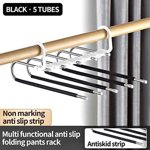 Pants Hangers Space Saving-2 Pack Stainless Steel Multifunctional Uses Rack Organizer-5 Tier No Slip Collapsible Pant Rack for Pants,Jeans,Scarf,Trouser,Towel,Clothes