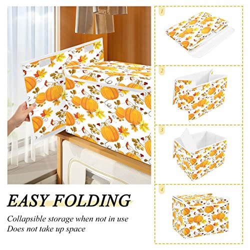 Storage Bins with Lids Foldable Storage Baskets Storage Cubes Collapsible Closet Organizer Containers with Cover Pumpkins and Yellow Maple Leaves for Home Office Organizer Closet, Shelves, Toy, Nurser