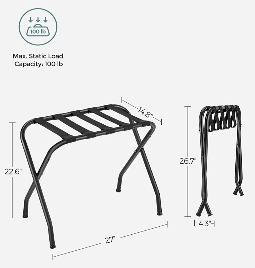 TRAVEL4D 2 Pack Luggage Racks Black Suitcase Stand for Bedroom 2 Foldable Suitcase Holders Heavy Duty Luggage Rack for Guest Room