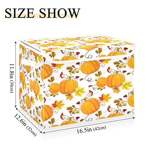 Storage Bins with Lids Foldable Storage Baskets Storage Cubes Collapsible Closet Organizer Containers with Cover Pumpkins and Yellow Maple Leaves for Home Office Organizer Closet, Shelves, Toy, Nurser