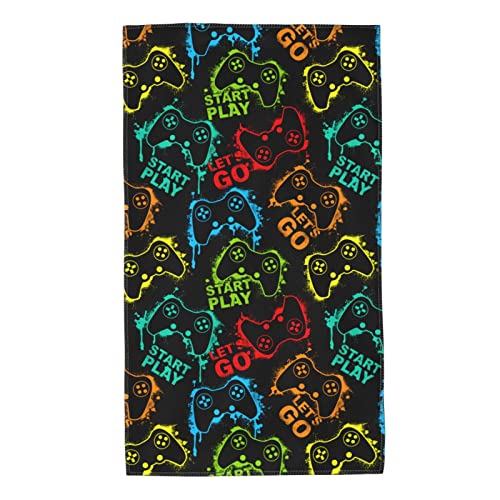 Perinsto Colorful Silhouettes Game Joystick Hand Towel Decorative Fingertip Towels Multipurpose for Bathroom Kitchen Gym and Spa, 27.5" X 15.7"
