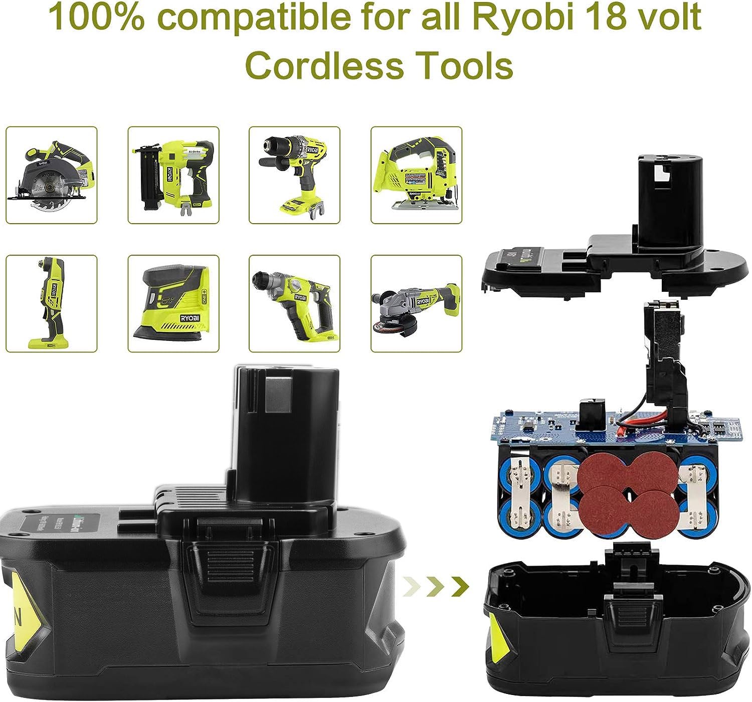 ARyee 6000Ah 18V P108 Replacement Battery for Ryobi 18V Lithium Battery P102 P103 P104 P105 P107 P109 Ryobi ONE+ Cordless Tool