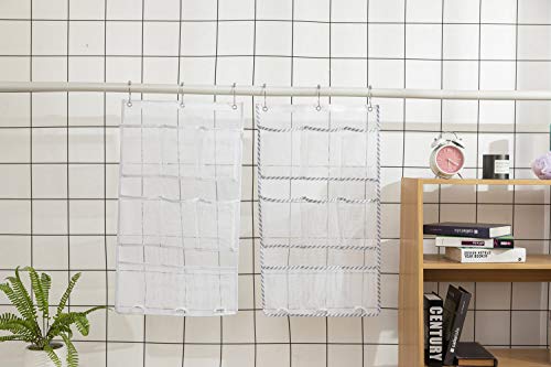 ALYER 9 Pockets Big Mesh Shower Caddy Hanging Bathroom Storage Organizer with 3 Rings (Stripe)