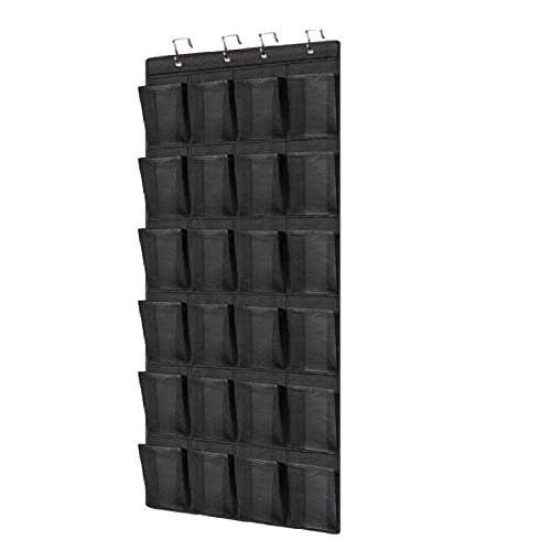 24-Pocket Over-The-Door Shoe Rack and Organizer, Hanging Closet Holder Storage Bag with 24 Large Mesh Pockets, White/Black (White Mesh)