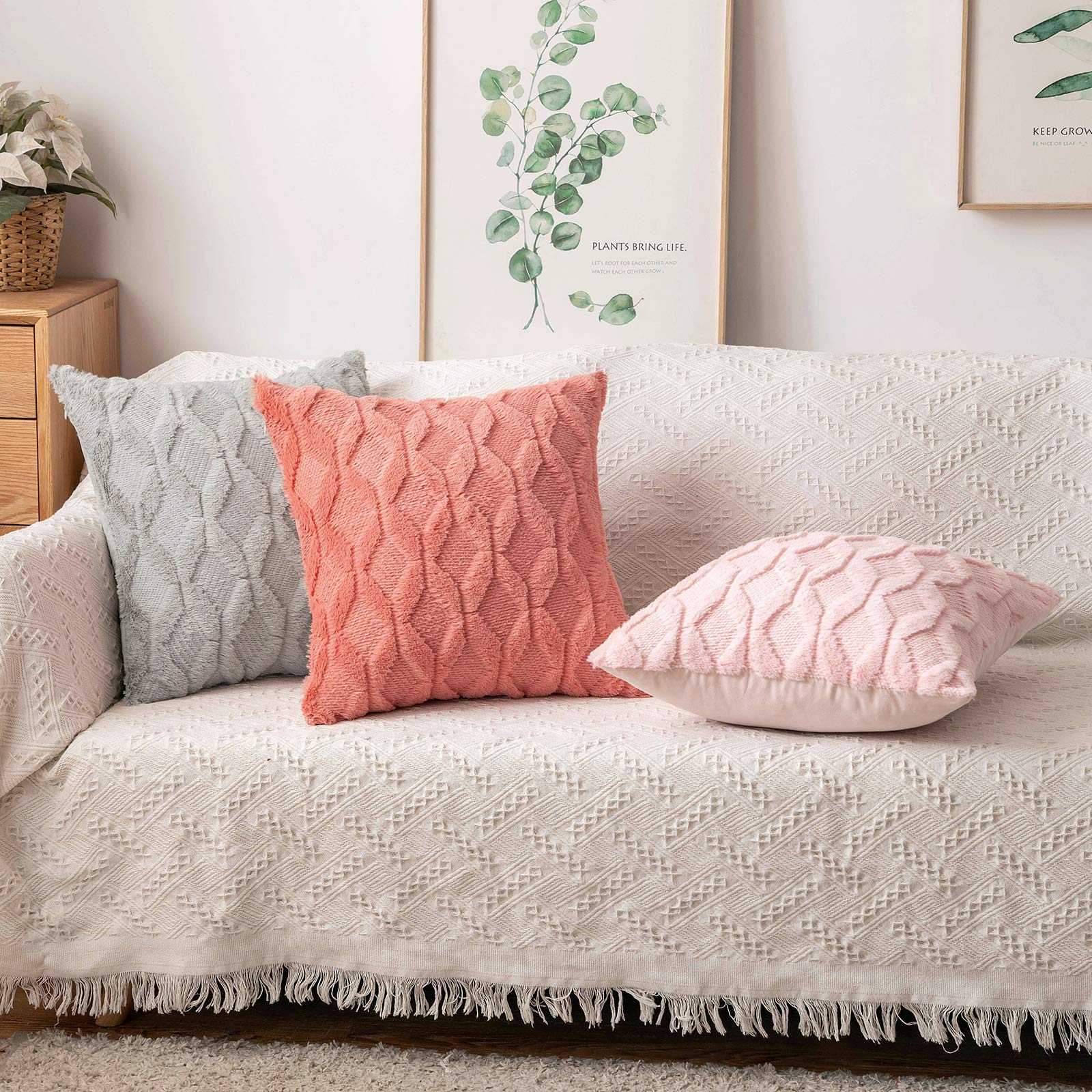 MIULEE Coral Red Throw Pillow Covers 20x20 Set of 2 Spring Decorative Farmhouse Couch Throw Pillows Boho Shells Cute Soft Plush Wool Winter Pillowcases for Bedroom Living Room Sofa