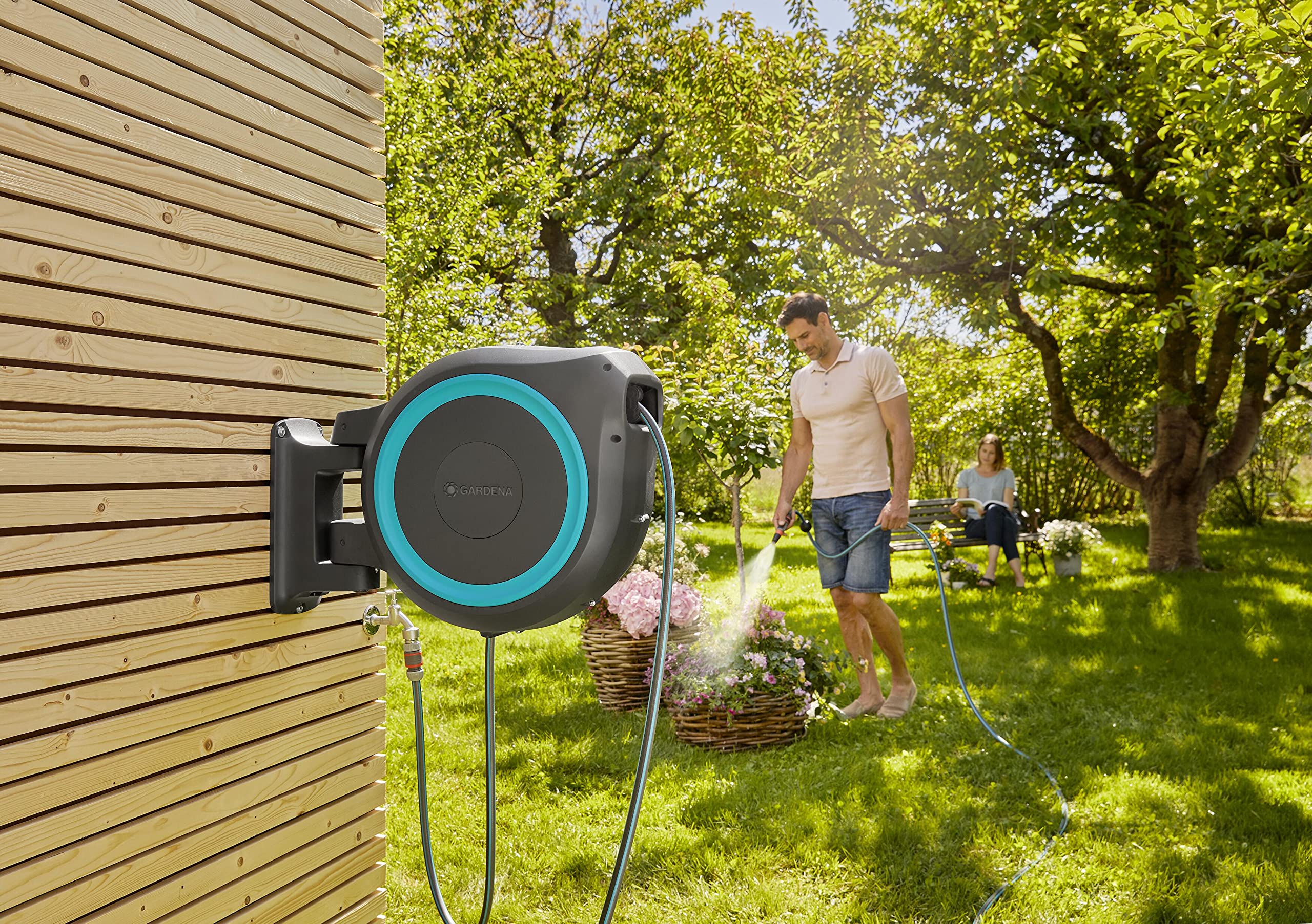 Gardena 18620 82 Foot Wall Mounted Retractable Hose Reel, ft, Standard
