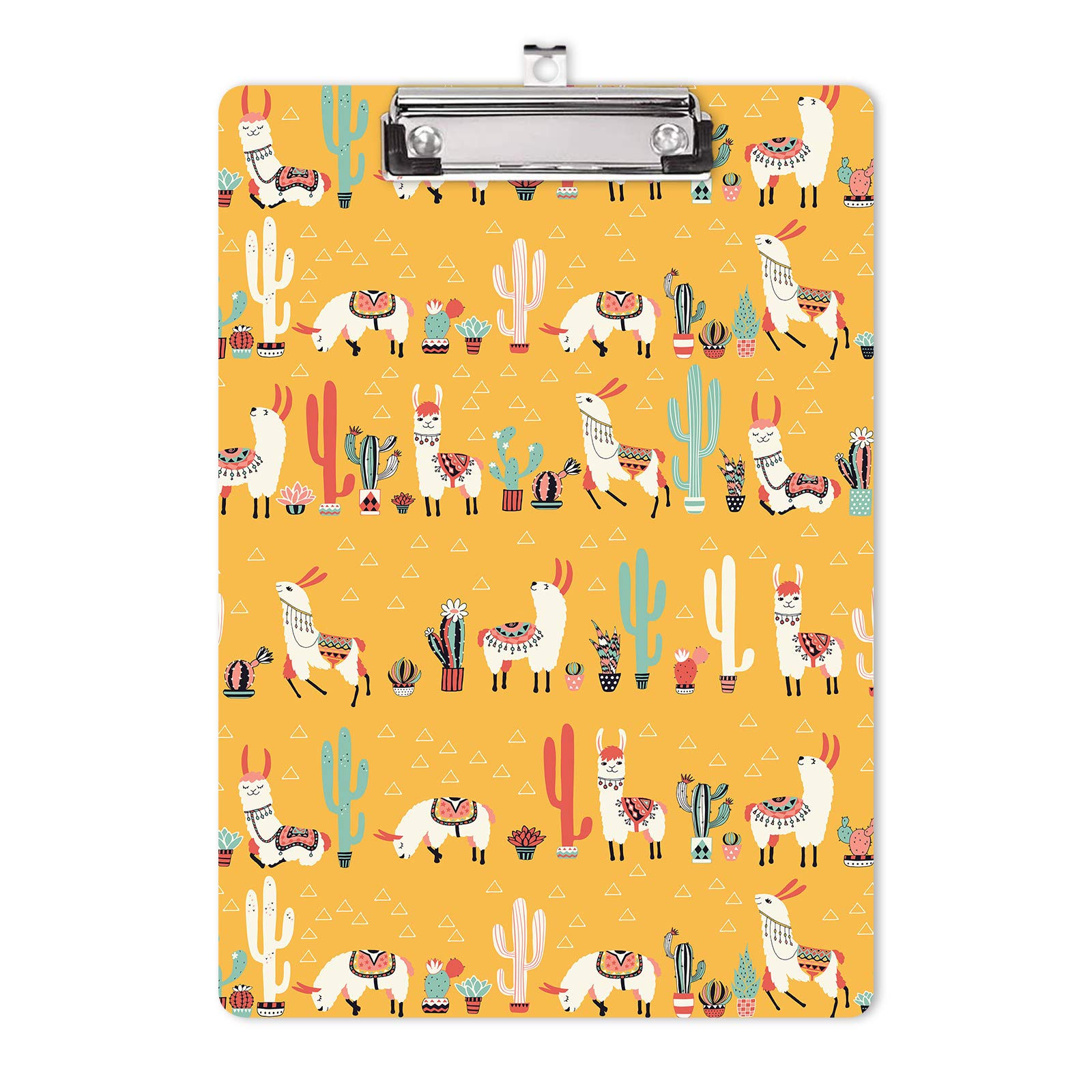 Hongri Clipboard, Fashion Design Letter Size Wooden Clipboards for Students, Women, Man and Kids, Cute Custom Pattern, A4 Standard Size 9" x 12.5" with Low Profile Metal Clip, Yellow Cactus