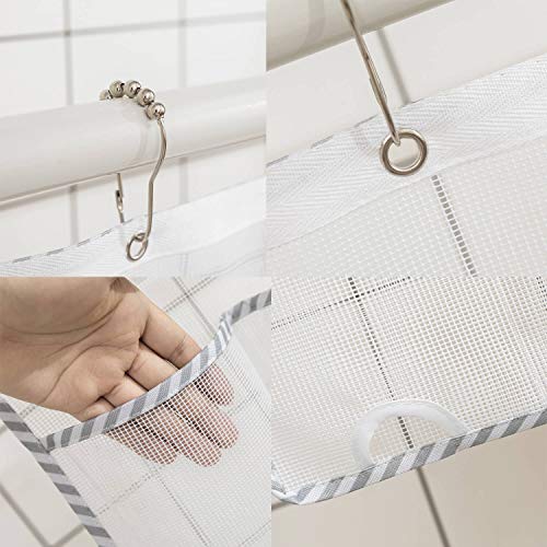 ALYER 9 Pockets Big Mesh Shower Caddy Hanging Bathroom Storage Organizer with 3 Rings (Stripe)