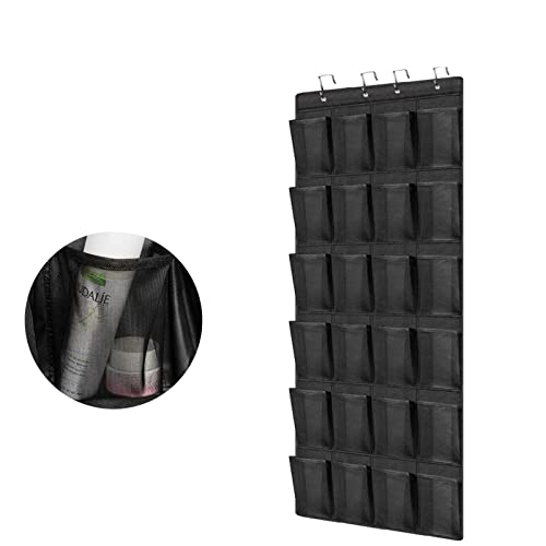 24-Pocket Over-The-Door Shoe Rack and Organizer, Hanging Closet Holder Storage Bag with 24 Large Mesh Pockets, White/Black (White Mesh)