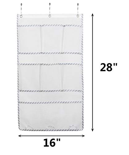 ALYER 9 Pockets Big Mesh Shower Caddy Hanging Bathroom Storage Organizer with 3 Rings (Stripe)