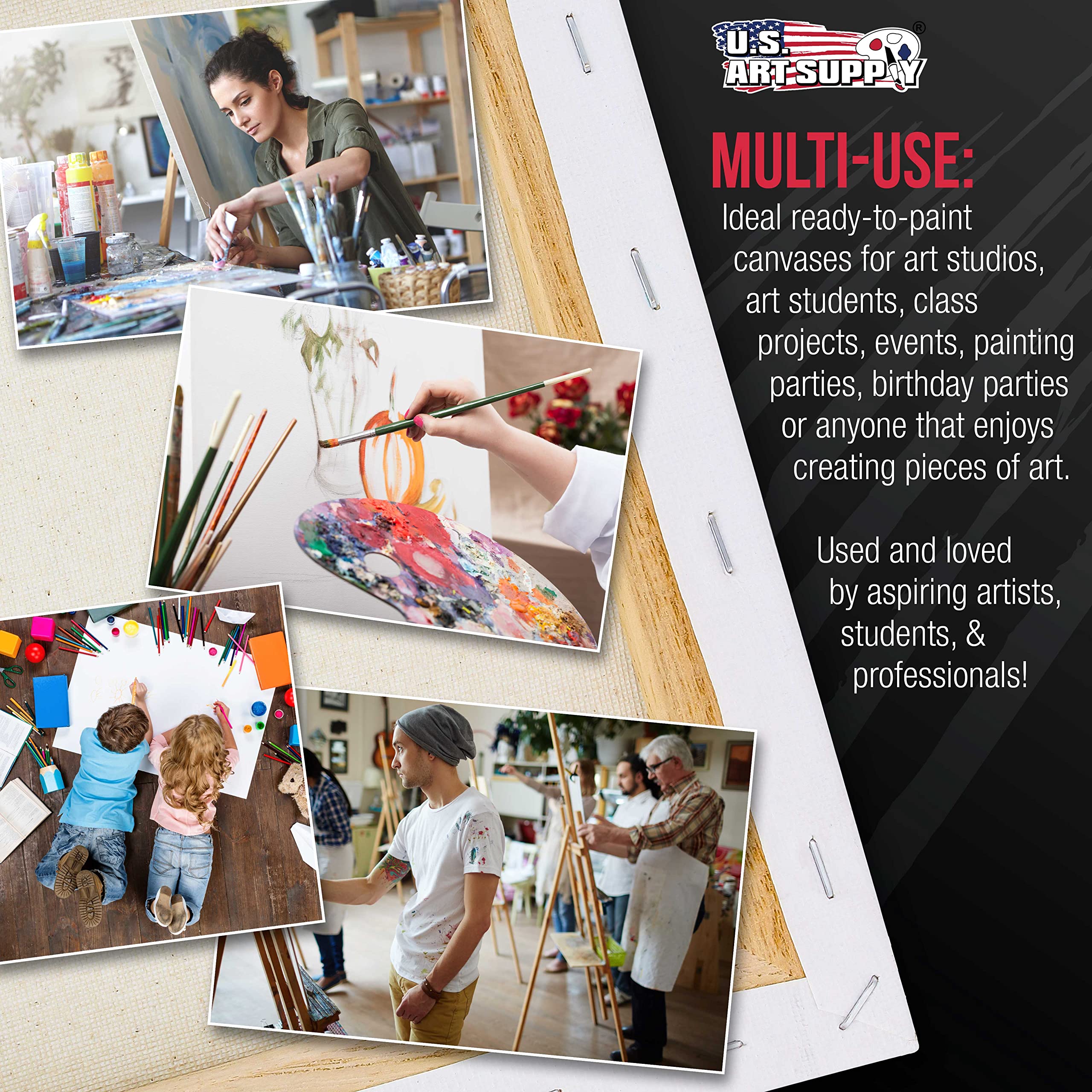 U.S. Art Supply 5-Pack Bulk White Stretched Canvas for Painting 4" x 12" Gallery Depth 1-1/2" Profile - Professional Artist Quality, 100% Cotton 12-Ounce Gesso Triple Primed for Acrylic Pouring, Oil